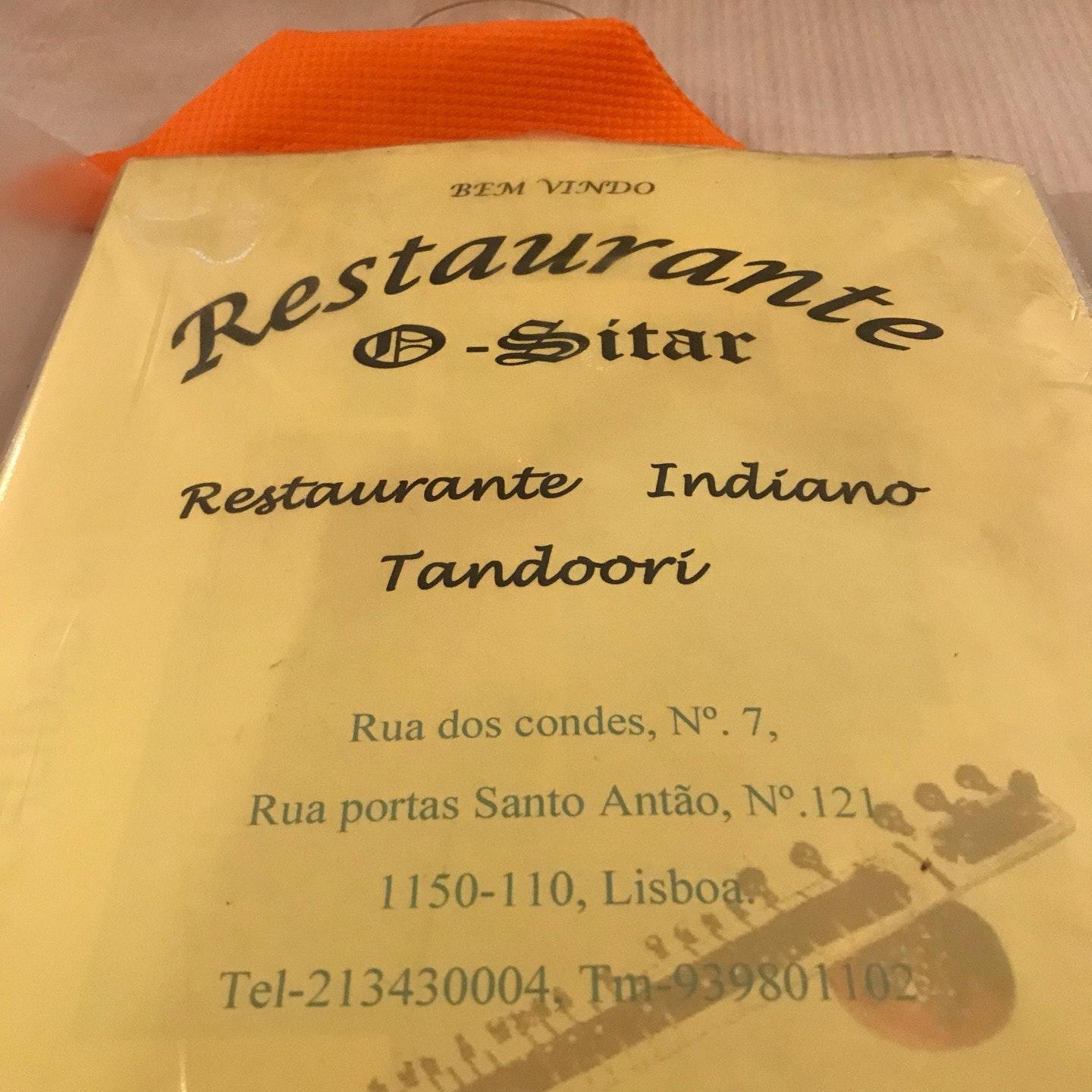 Menu at O Sitar restaurant, Lisbon