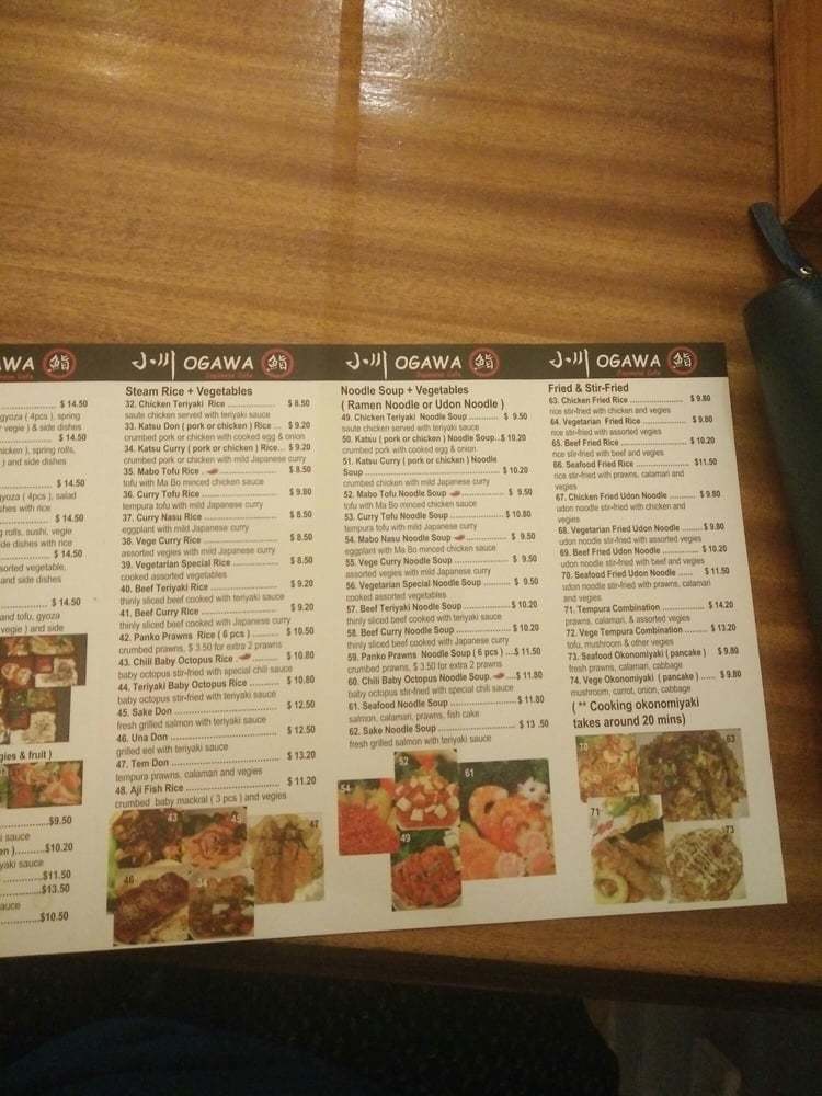 Menu at Ogawa Japanese Cafe, Diamond Creek