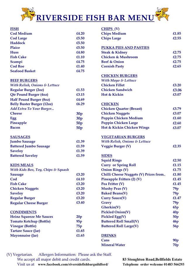 Menu at Riverside Fish Bar, Guildford