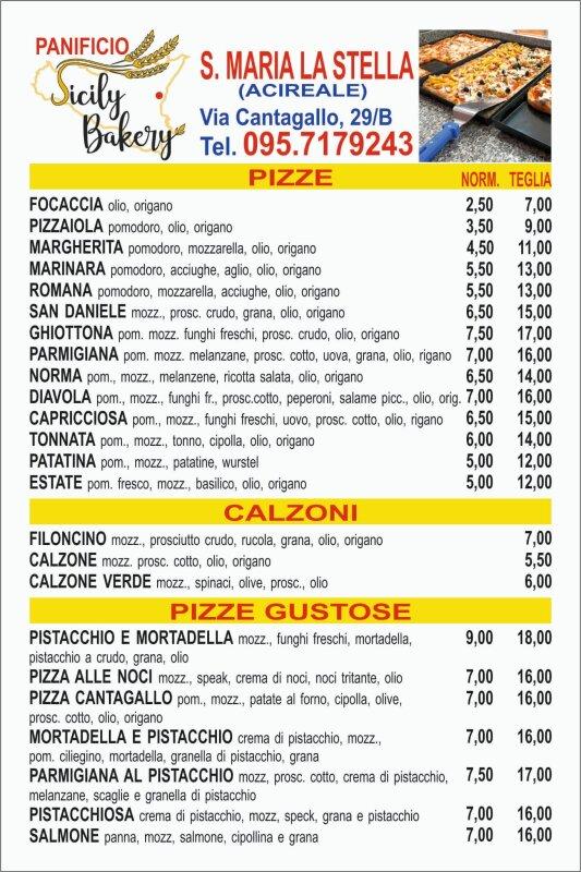 Menu da Panificio Sicily Bakery, Santa Maria La Stella