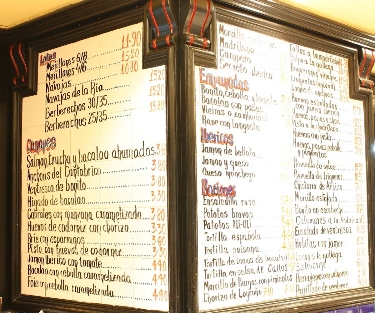 Menu at Taberna de la Daniela - Bernabéu restaurant, Madrid, C/ de ...