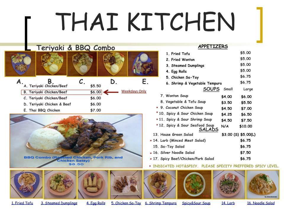 Menu at Thai Kitchen restaurant, Los Angeles, Marengo St
