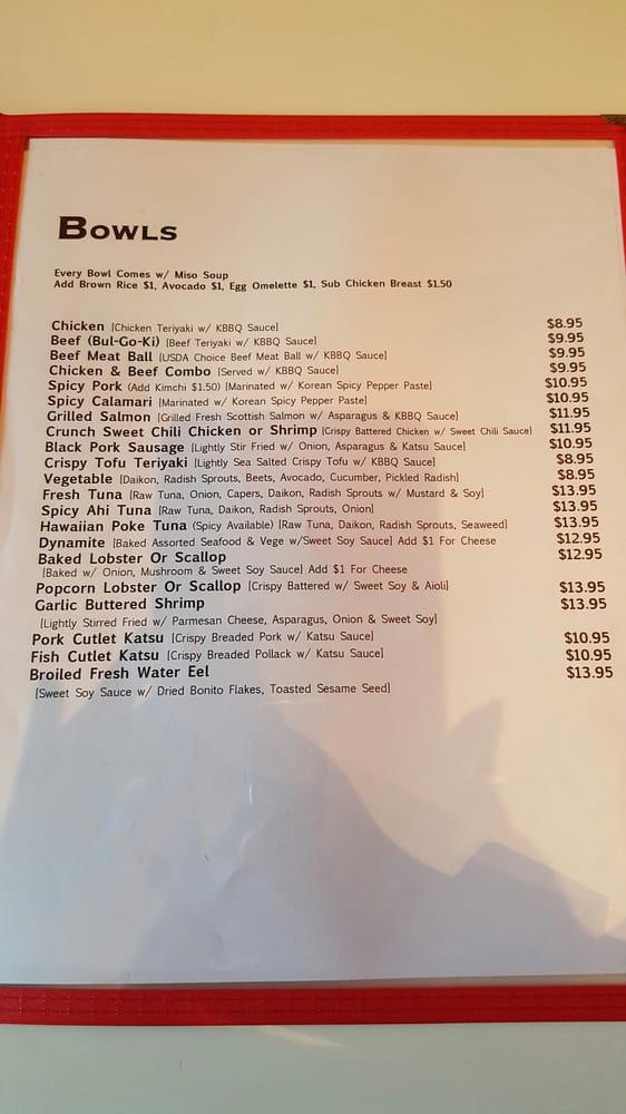Menu at Chow-Ya restaurant, Lompoc
