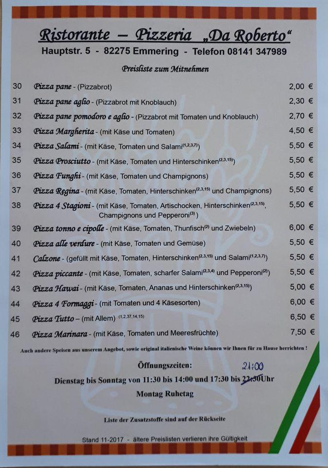 Menu at Da Roberto restaurant, Emmering