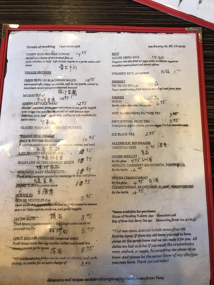 Menu at House of Nanking restaurant, San Francisco