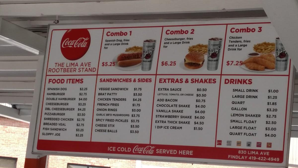 Menu at Lima Avenue Root Beer Stand restaurant, Findlay