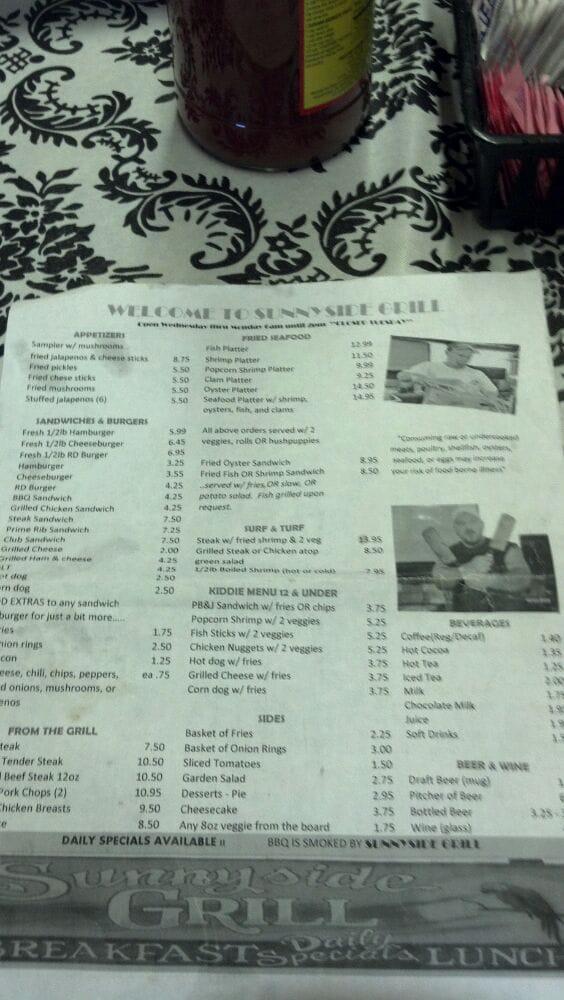 Menu at Sunnyside Grill restaurant, Panama City Beach