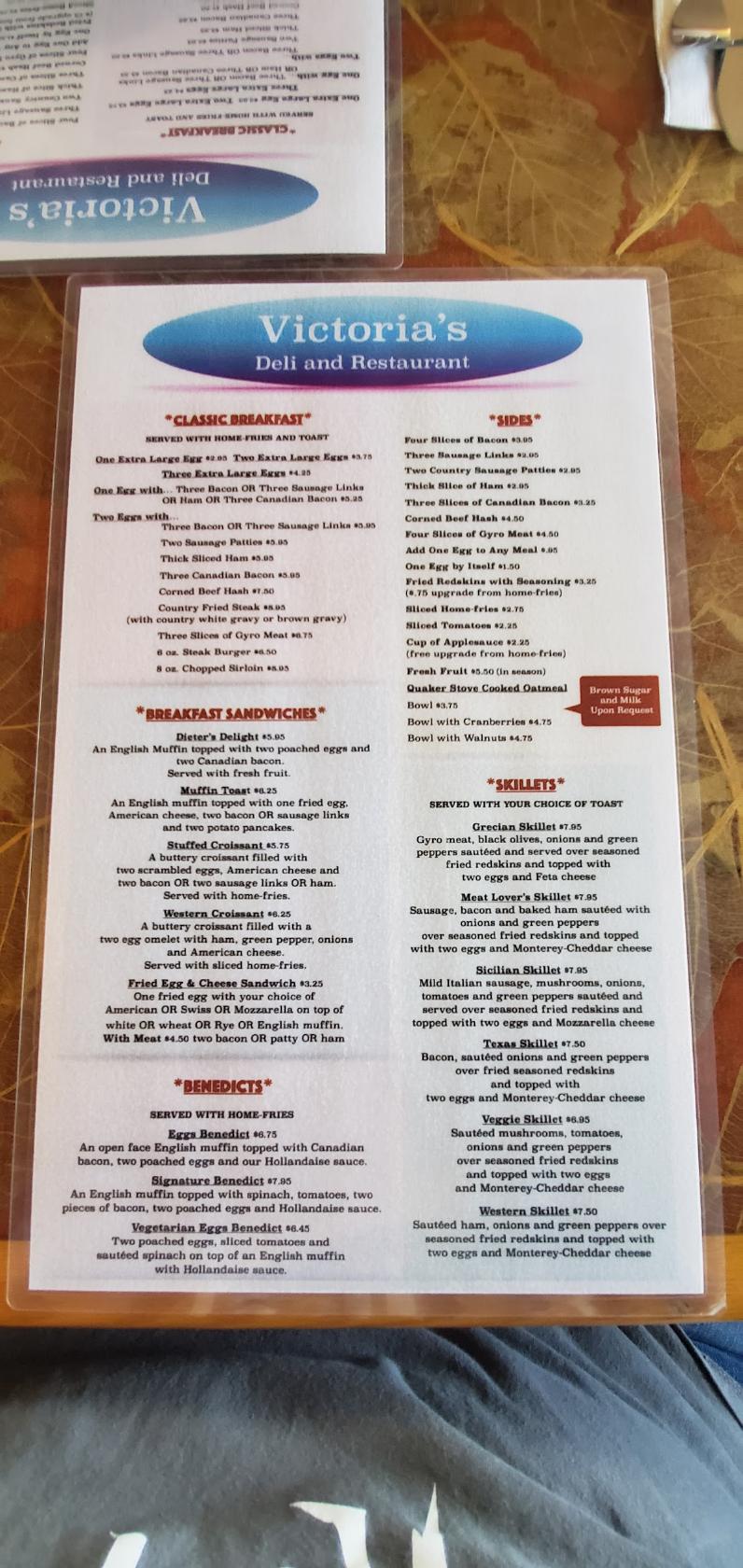Menu at Victoria's Deli and Restaurant, Parma
