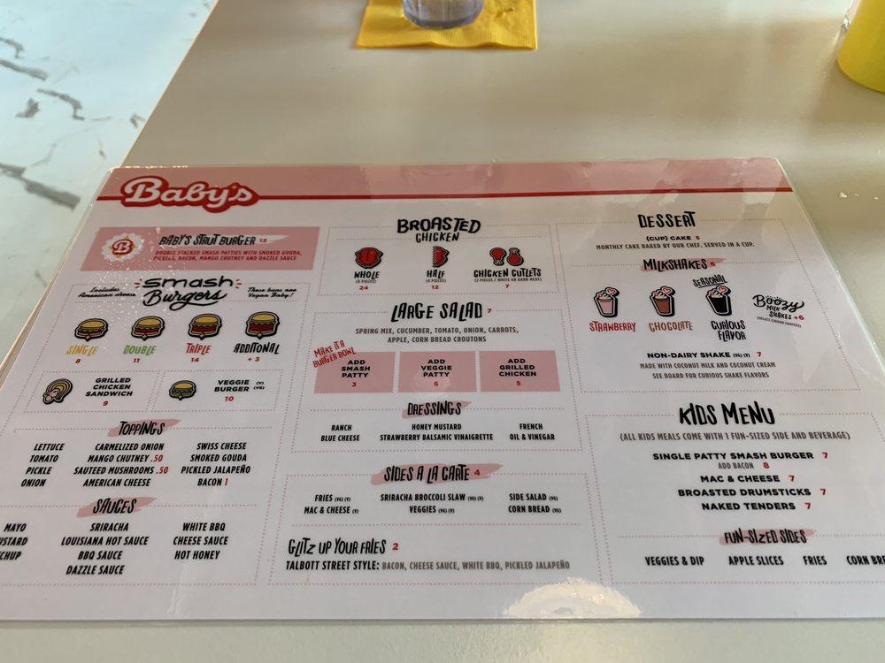 Menu at Baby's pub & bar, Indianapolis
