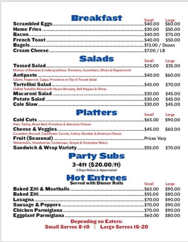 Menu at Jupiter Rinaldis restaurant, Jupiter