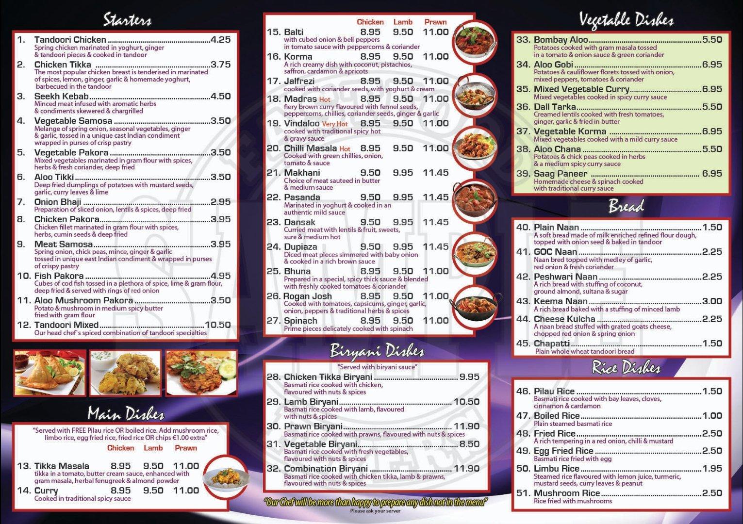Menu at Malik Tandoori Restaurant, Sligo