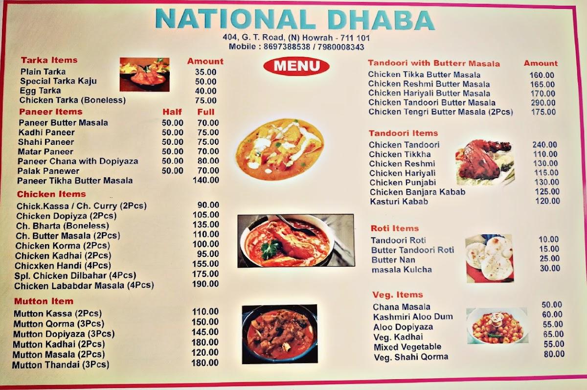 Menu at National Dhaba, Howrah