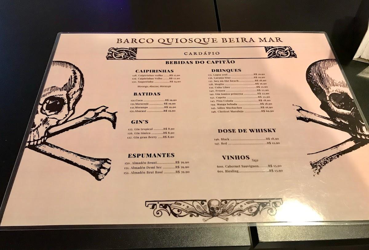Menu at Quiosque Beira Mar restaurant, Canoas