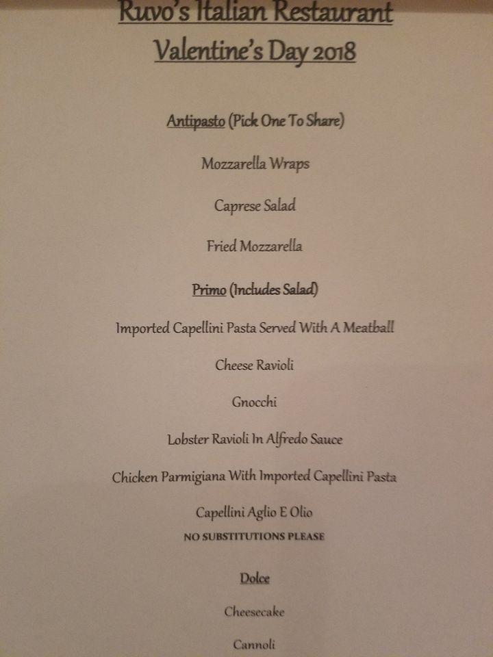 Menu at Ruvo's Italian Restaurant, Connellsville