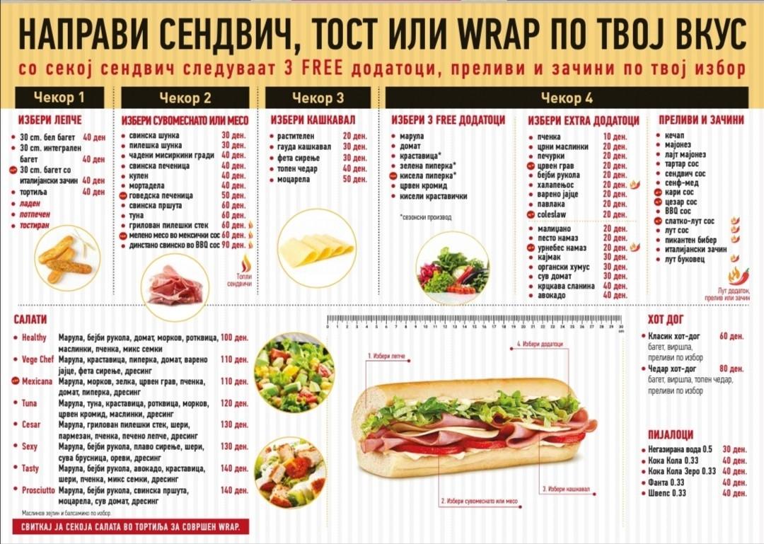 Menu at Subzy restaurant, Skopje