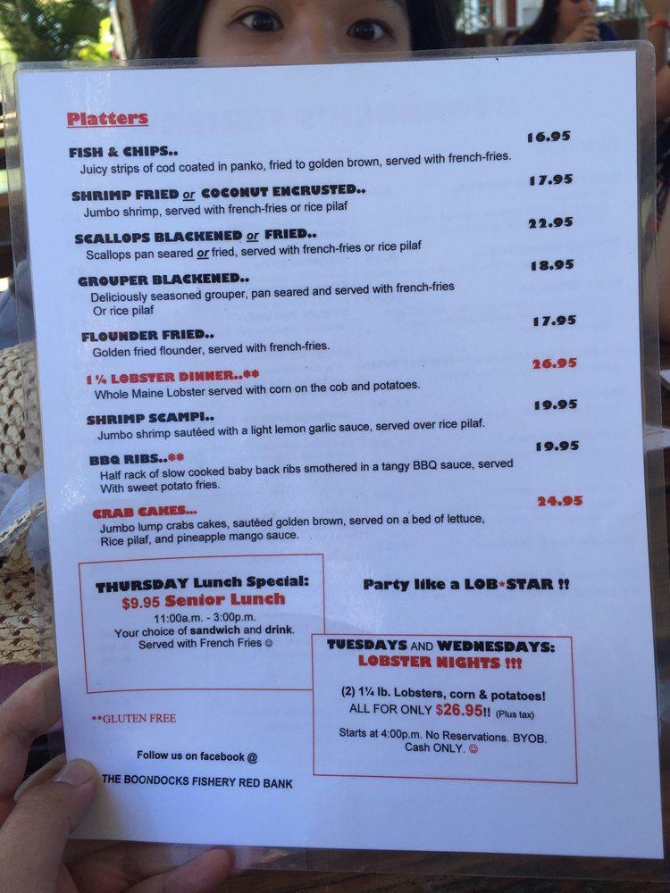 Menu at The BoonDocks Fishery restaurant, Red Bank