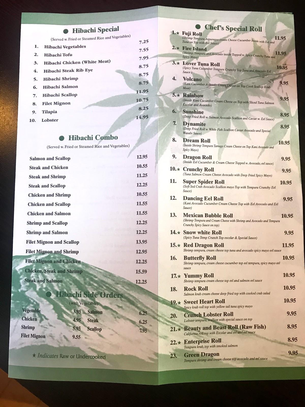 Carta del restaurante Fuji Express, DeLand