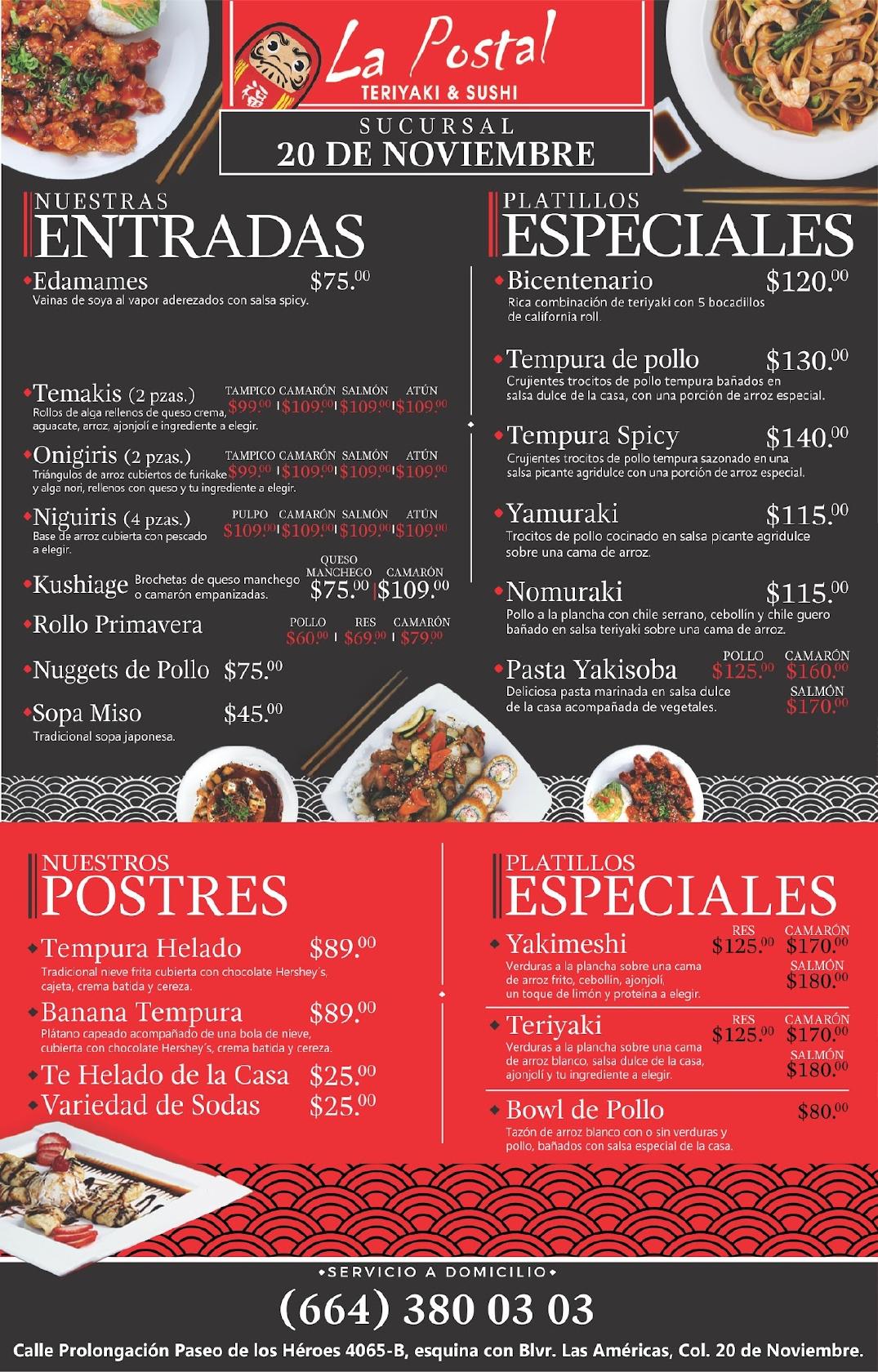 Carta del restaurante La Postal (Sucursal Col. 20 del Noviembre ...