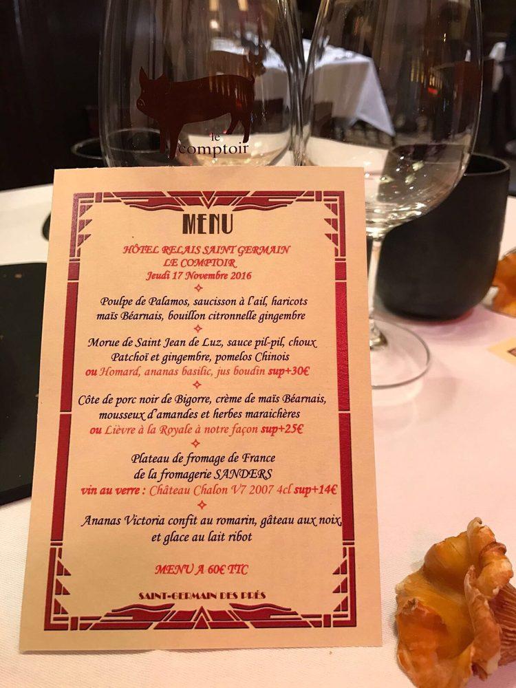 Menu at Le comptoir du Relais restaurant, Paris, 9 Carr de l'Odéon