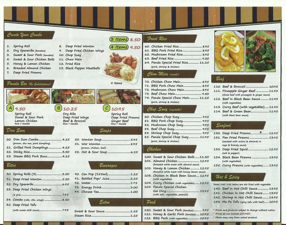 Menu at Mama Panda restaurant, Delta