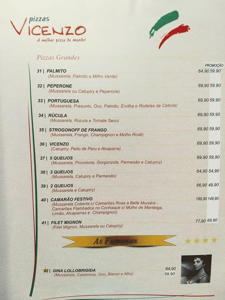 Menu em Pizzas Vicenzo restaurante, Santos