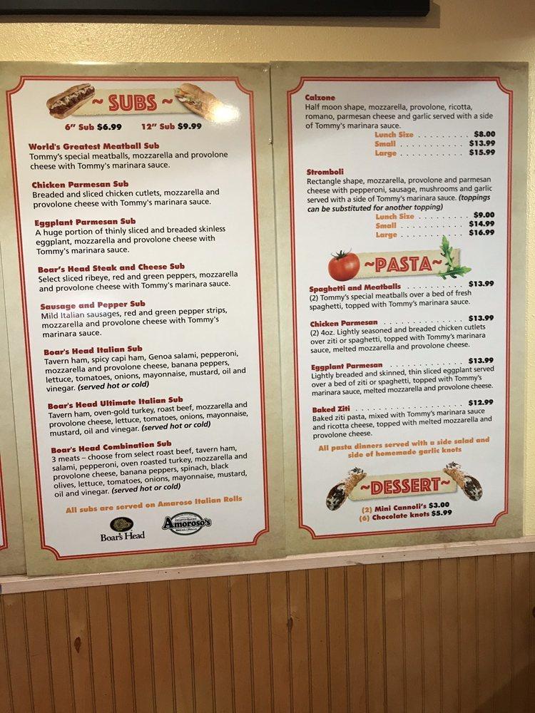 Menu at Tommy's Beachside Pizza pizzeria, Indian Harbour Beach