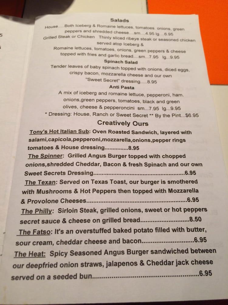 Menu at Tubby's Cafe, Clarksburg
