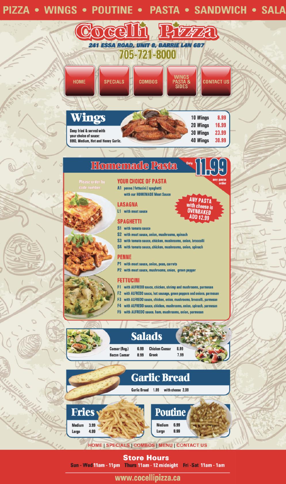 Carta del restaurante Cocelli Pizza, Barrie, 241 Essa Rd #8