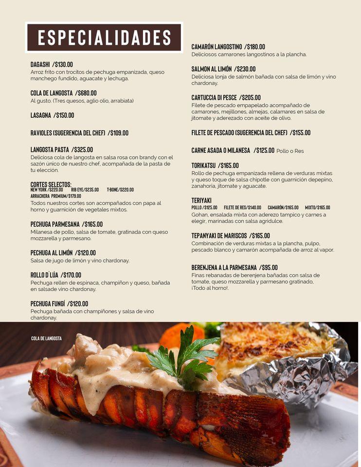 Carta del restaurante D´Lúa Pasta & Sushi, San Francisco Coacalco