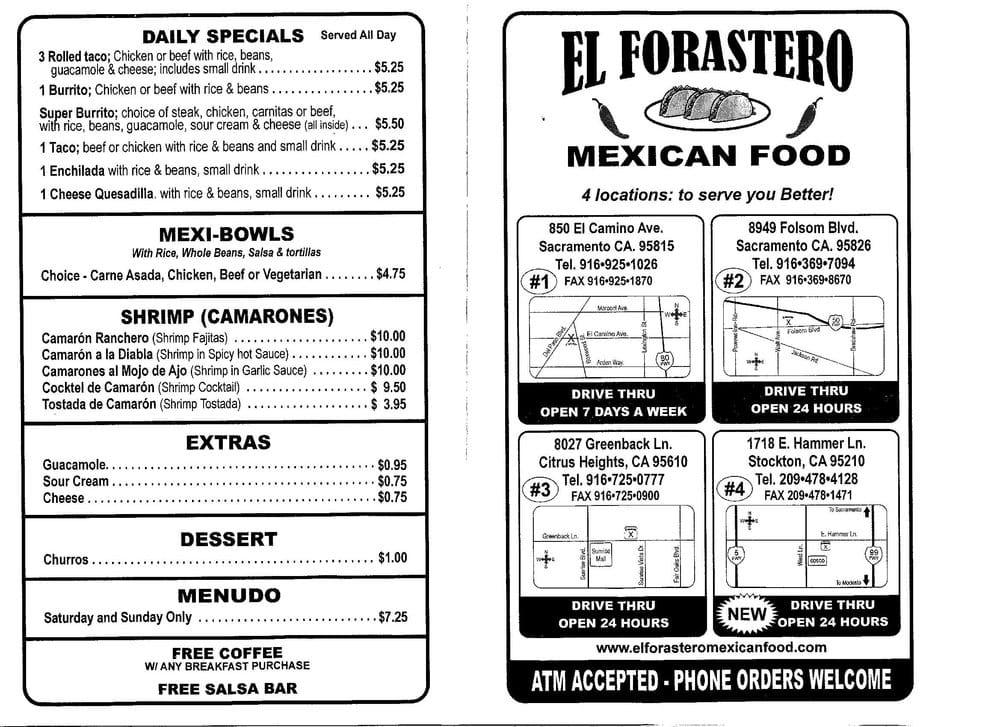 Menu at El Forastero Méxican Food fast food, Stockton, E Hammer Ln