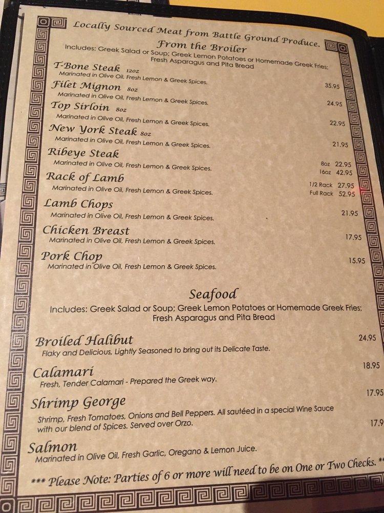 Menu at George's Molon Lave in Battle Ground Village restaurant, Battle ...