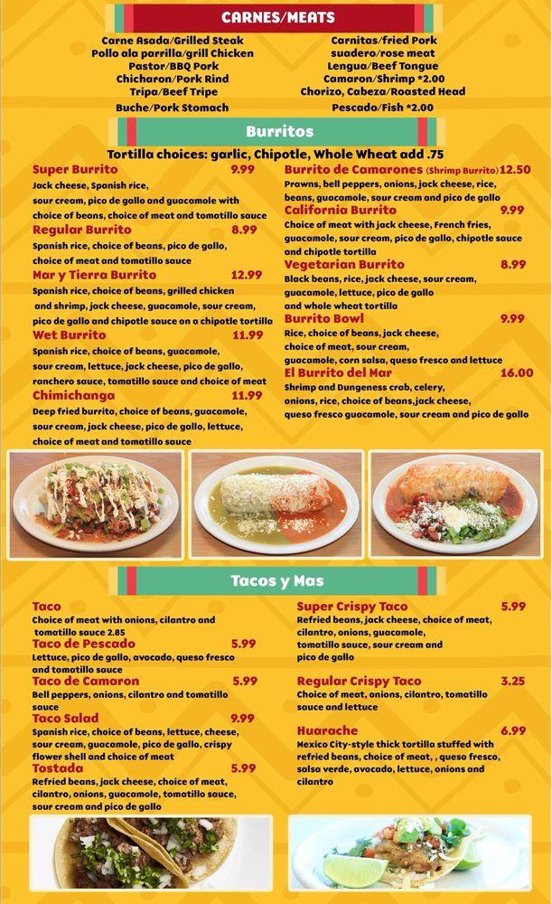 Menu at Mi Casa Café restaurant, San Rafael