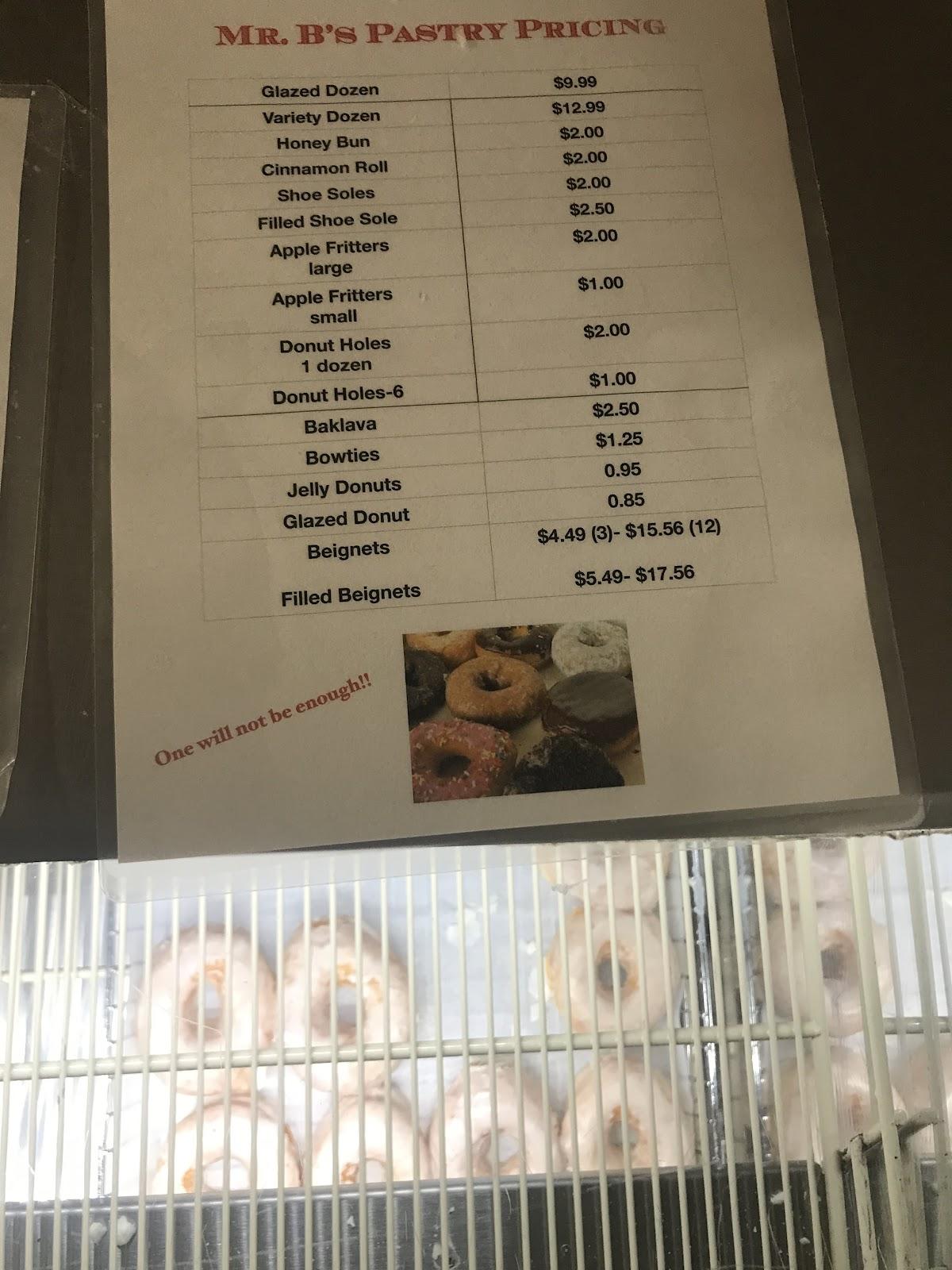 Menu at Mr. B's Bakery, New Orleans