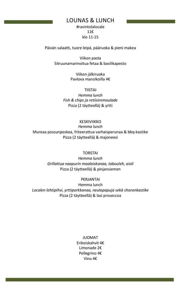 Menu at Ravintola Locale restaurant, Lovisa