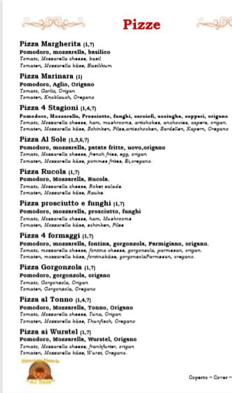 Menu at Ristorante Pizzeria al sole, Premeno