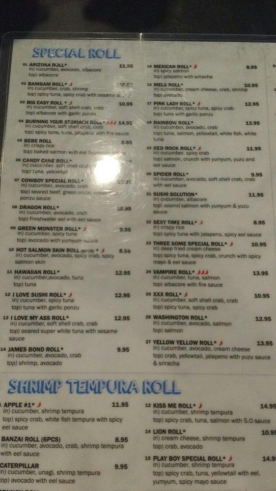 Menu at Sushi Hero restaurant, Las Vegas