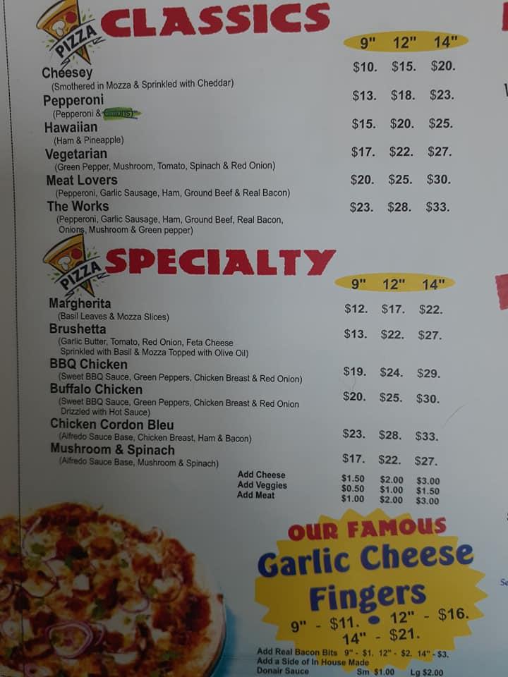 Menu at The Blazing Igloo pizzeria, Happy Valley-Goose Bay