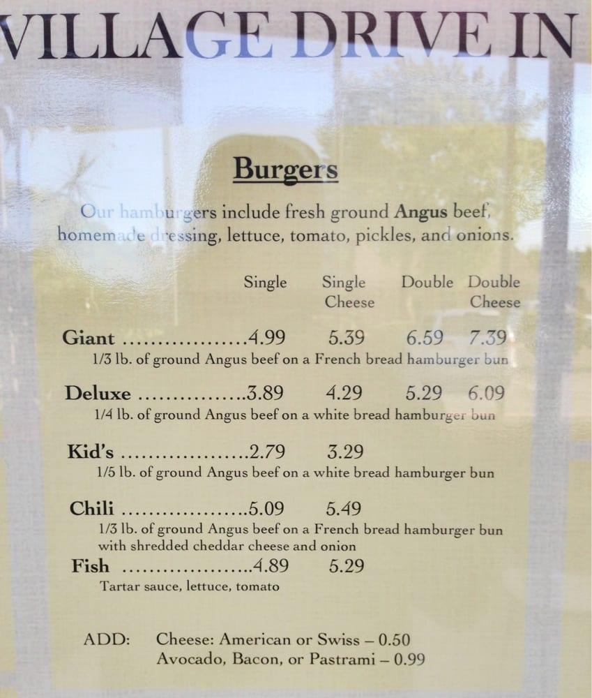 Menu at Village Drive-In fast food, Sacramento