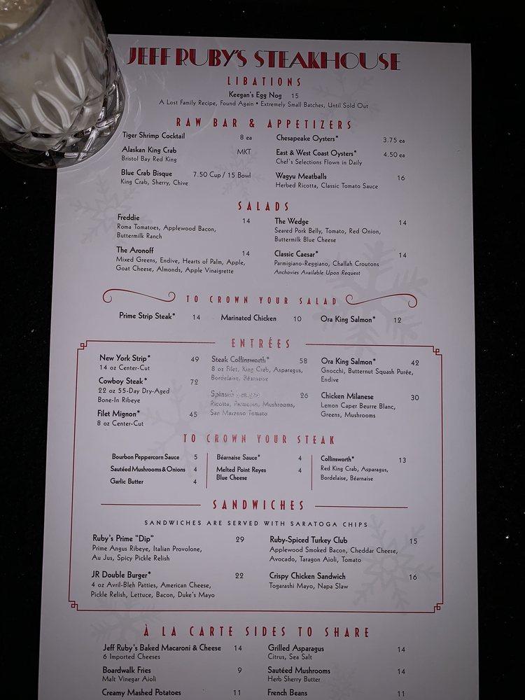 Menu at Jeff Ruby's Steakhouse, Cincinnati