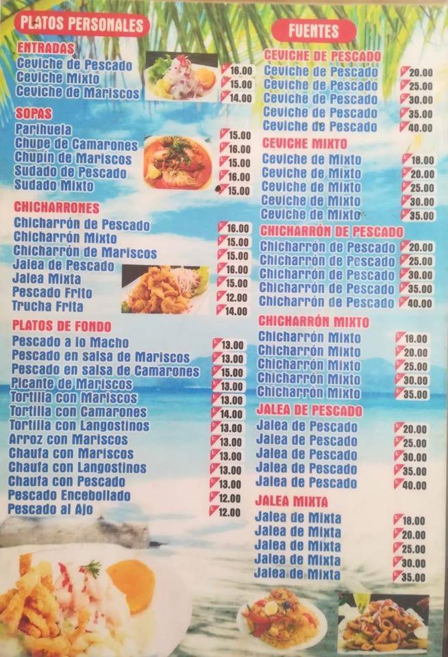 Menu at "La Ostra" restaurant, Lurin