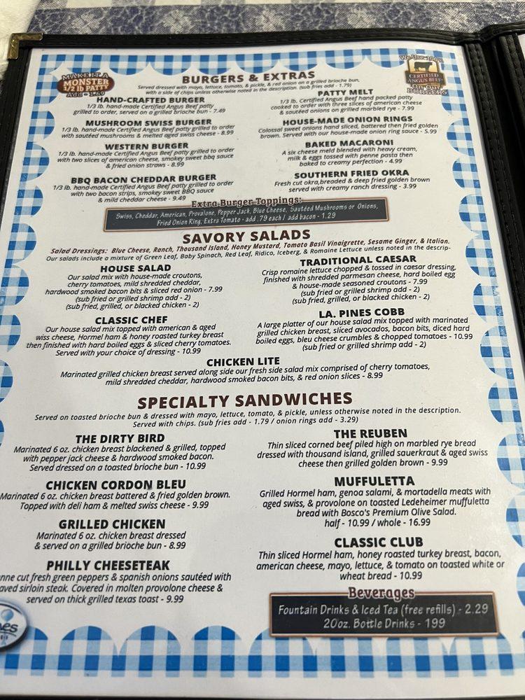 Menu at La Pines Cafe, Slidell