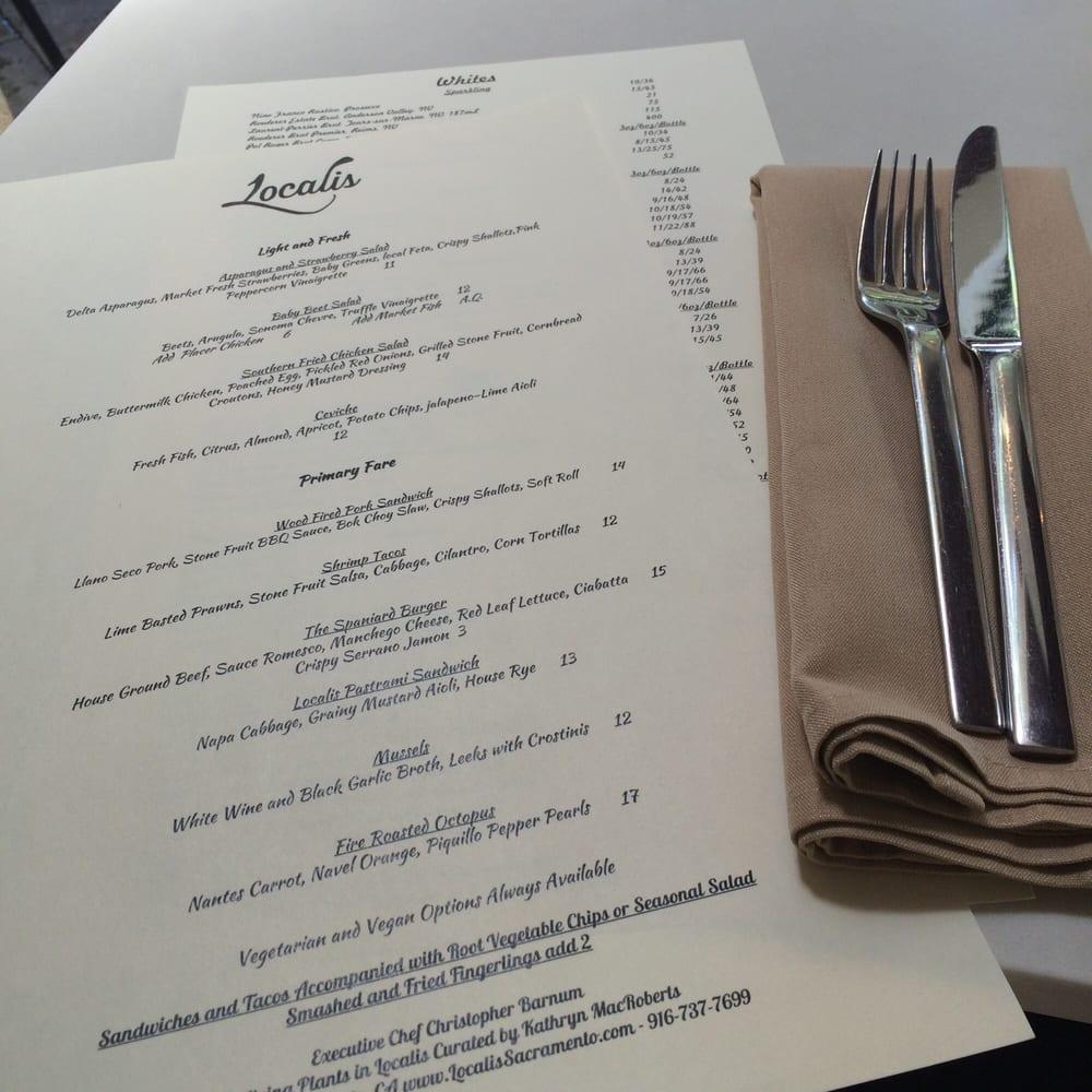 Menu at Localis restaurant, Sacramento