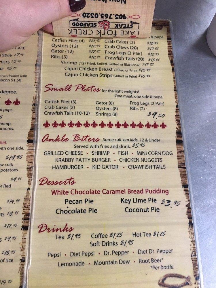 Menu at Seth's Lake Fork Creek restaurant, Quitman, TX-37