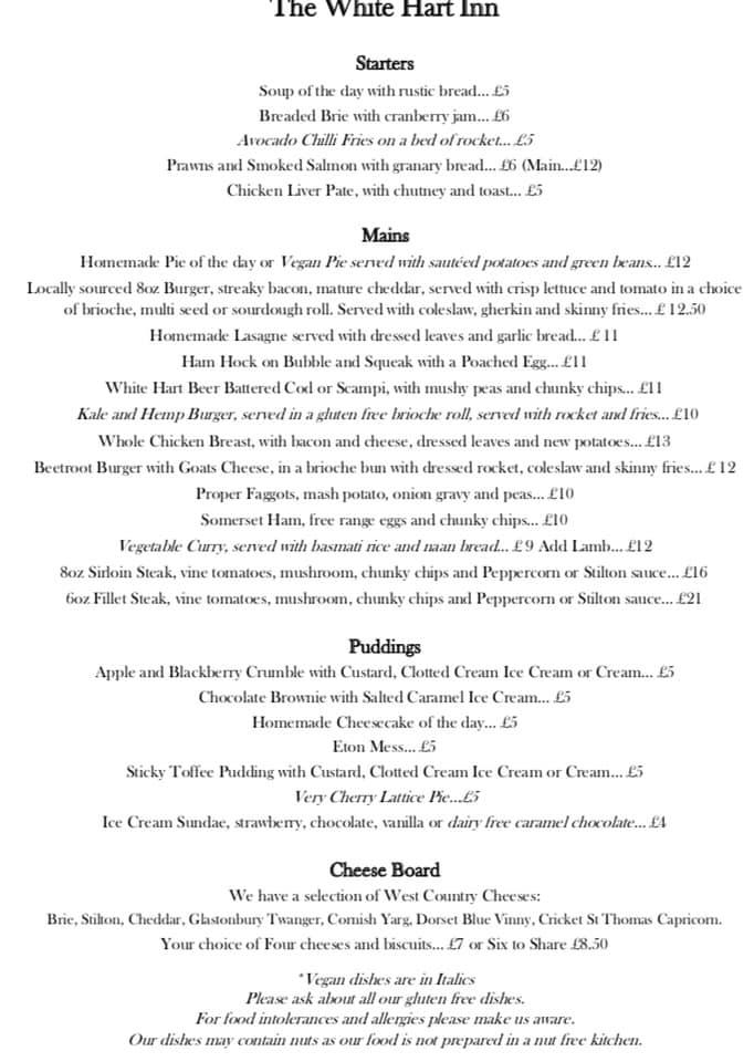 Menu at The White Hart Inn pub & bar, Crewkerne, 4 East St