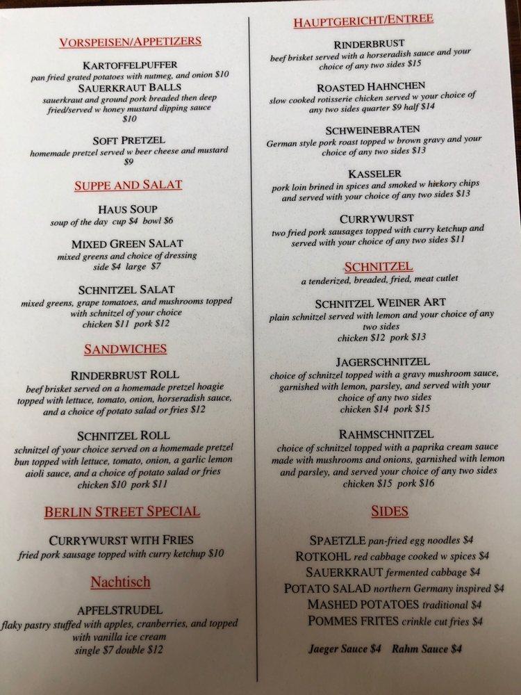 Menu at West Berlin restaurant, Anchorage