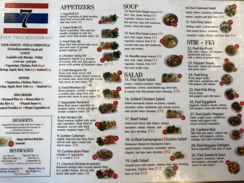 Menu at 7 Seven Thai Restaurant, Roseburg