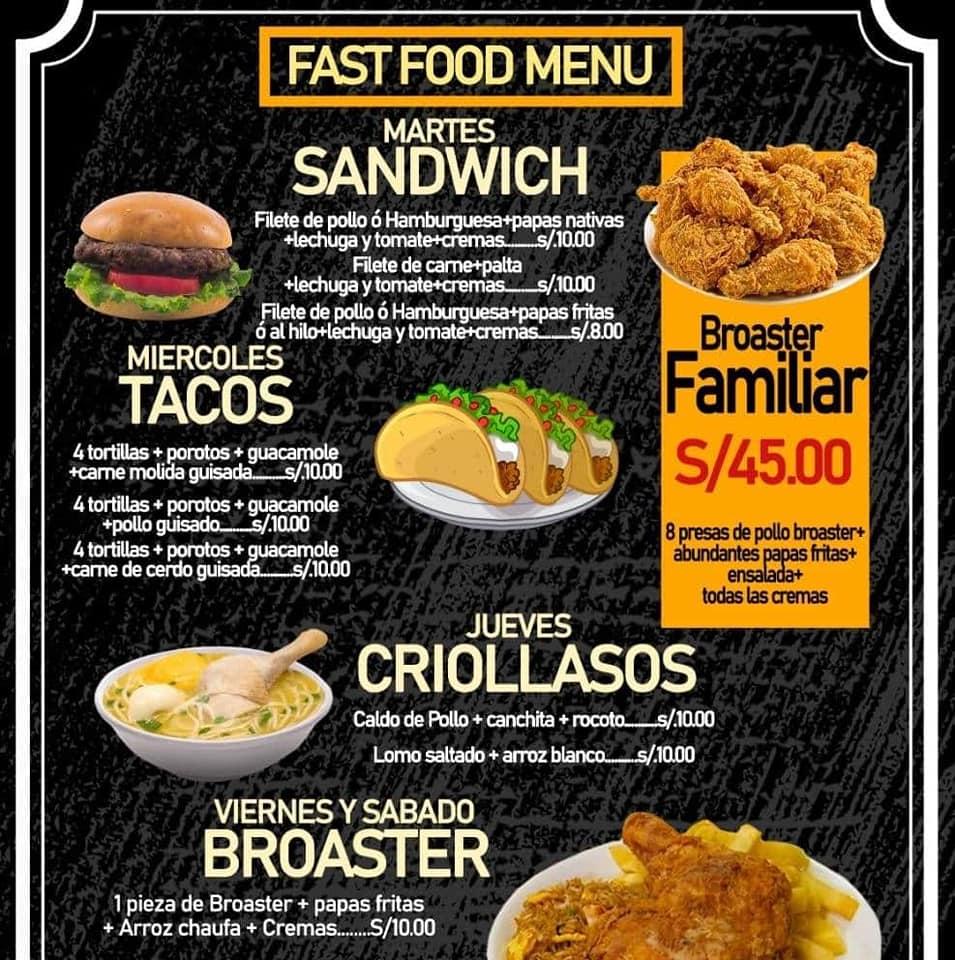 Menu at Broaster Fast restaurant, Tacna