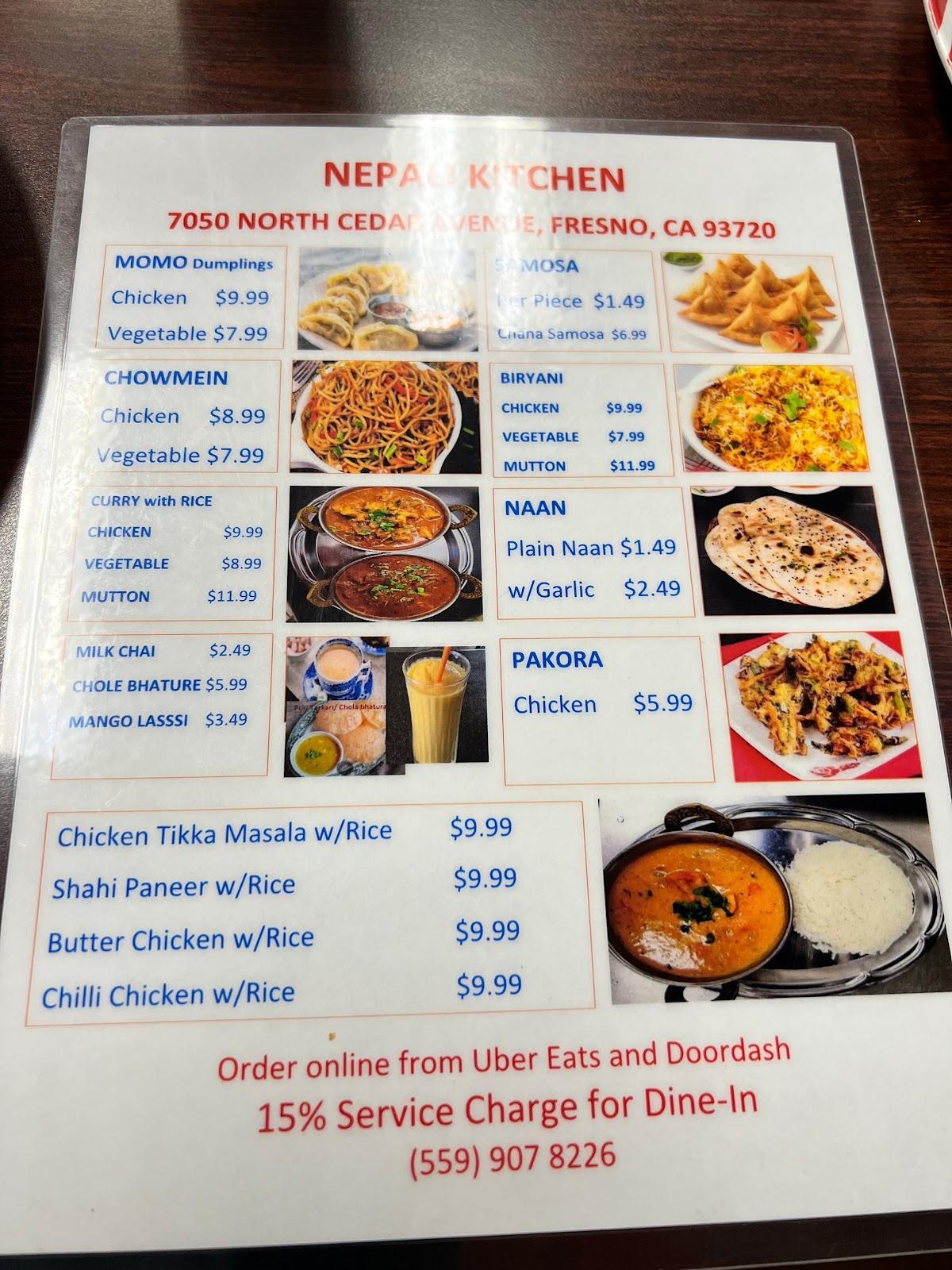 Carta del restaurante Nepali Kitchen, Fresno