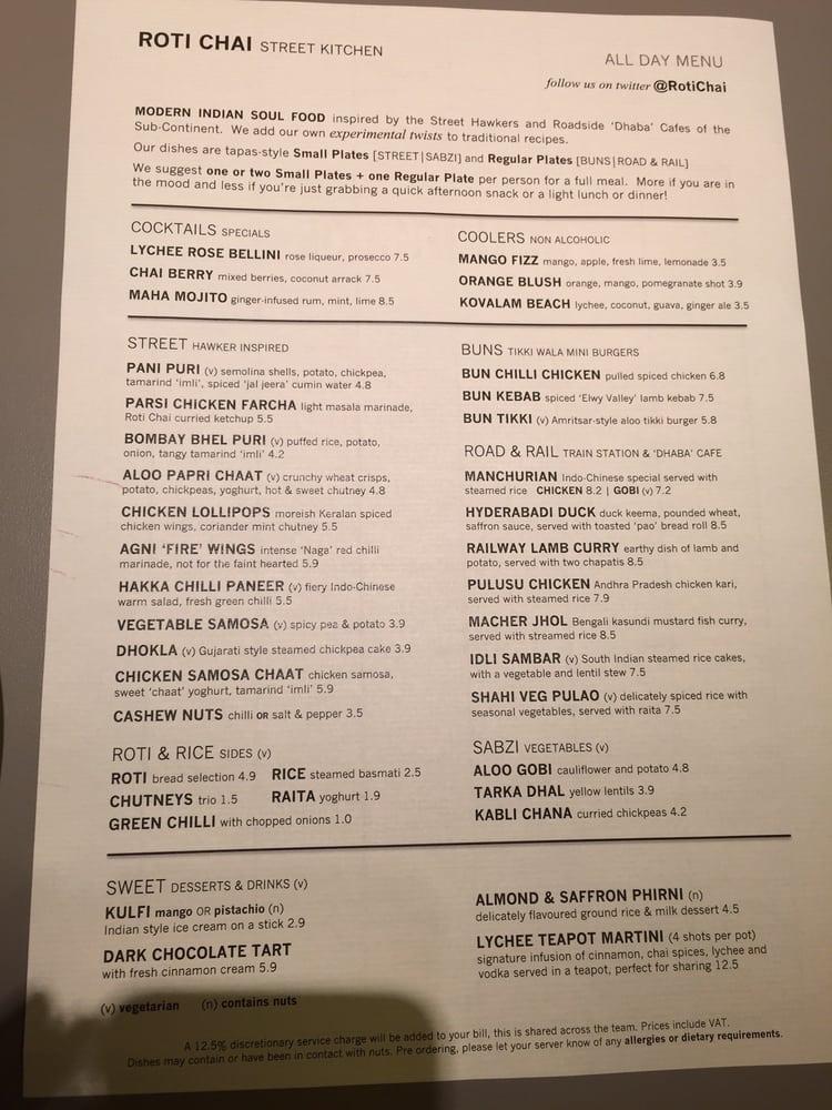 Menu at Roti Chai restaurant, London, 3 Portman Mews S