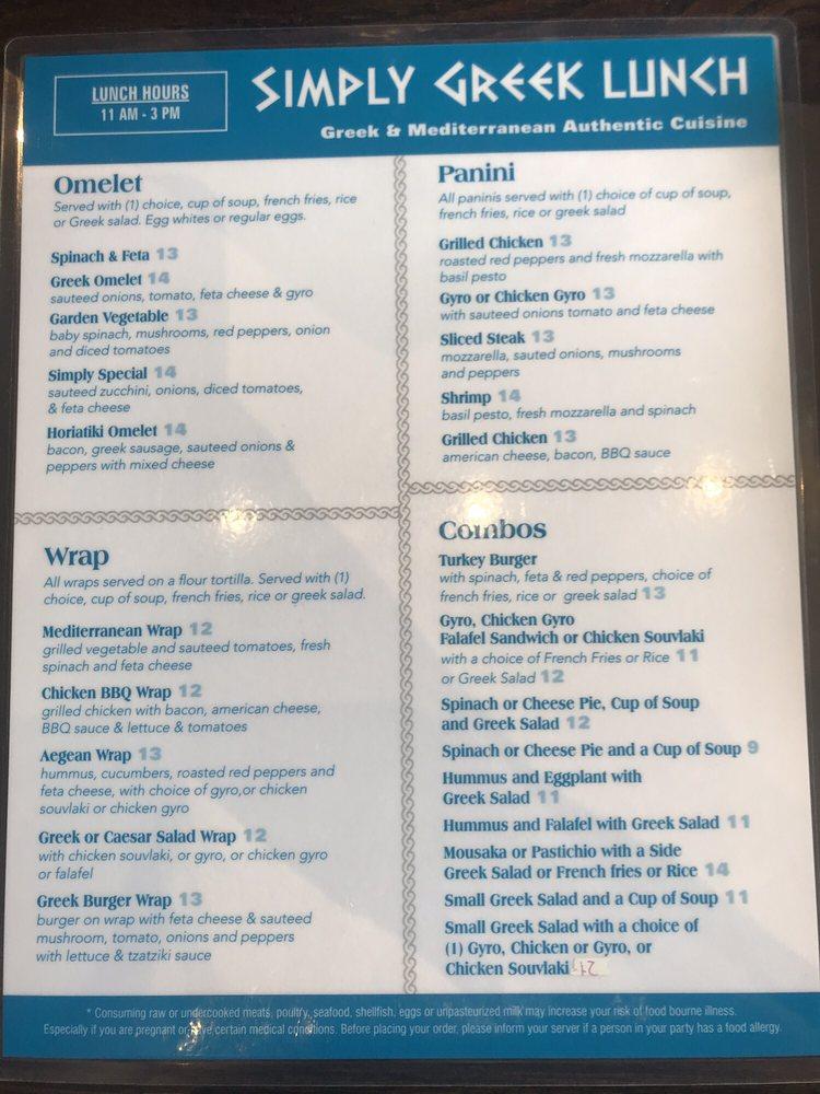 Menu at Simply Greek restaurant, Kings Park